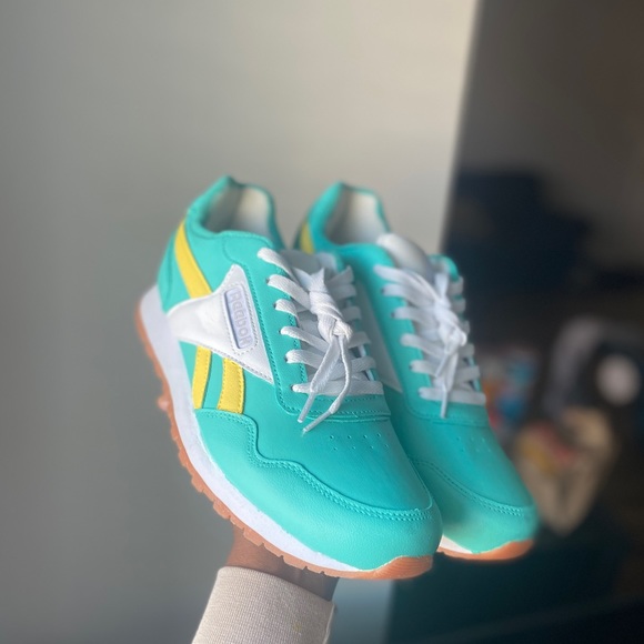 Reebok | Shoes | Custom Reebok Classic Shoes Greenish Teal With Yellow ...